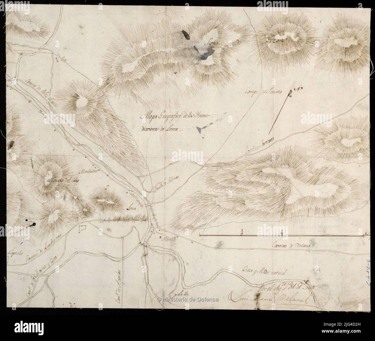 Geographical map of Lorca's Ynmediations. Manuscript signed and ...