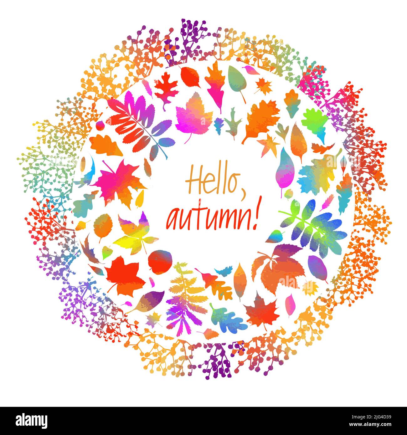 Hello, autumn. Round frame with colorful leaves. Vector illustration ...