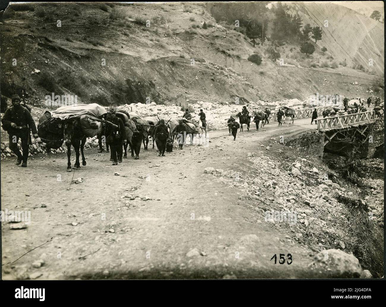 Caravan of soldiers with loaded horses crossing a bridge: nº 2593 ...