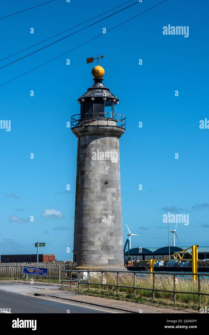 Shoreham-by-Sea, July 1st 2022: Shoreham Lighthouse at Kingston Buci ...