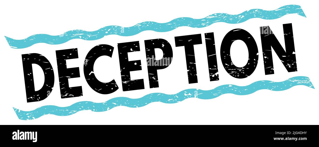 DECEPTION text written on blue-black lines stamp sign Stock Photo - Alamy