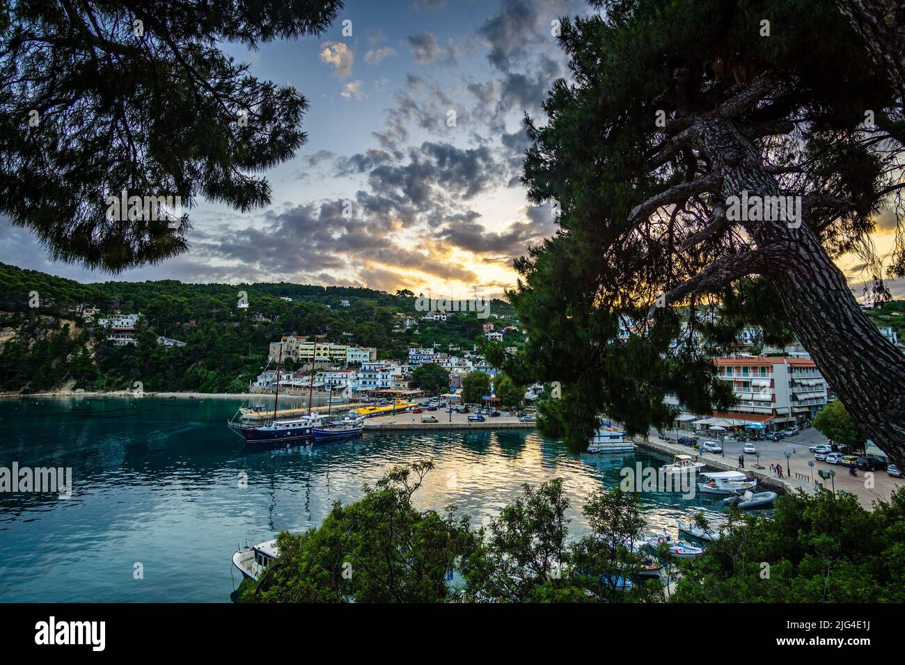 The beautiful seaside town of Patitiri, in Alonissos island, Greece ...