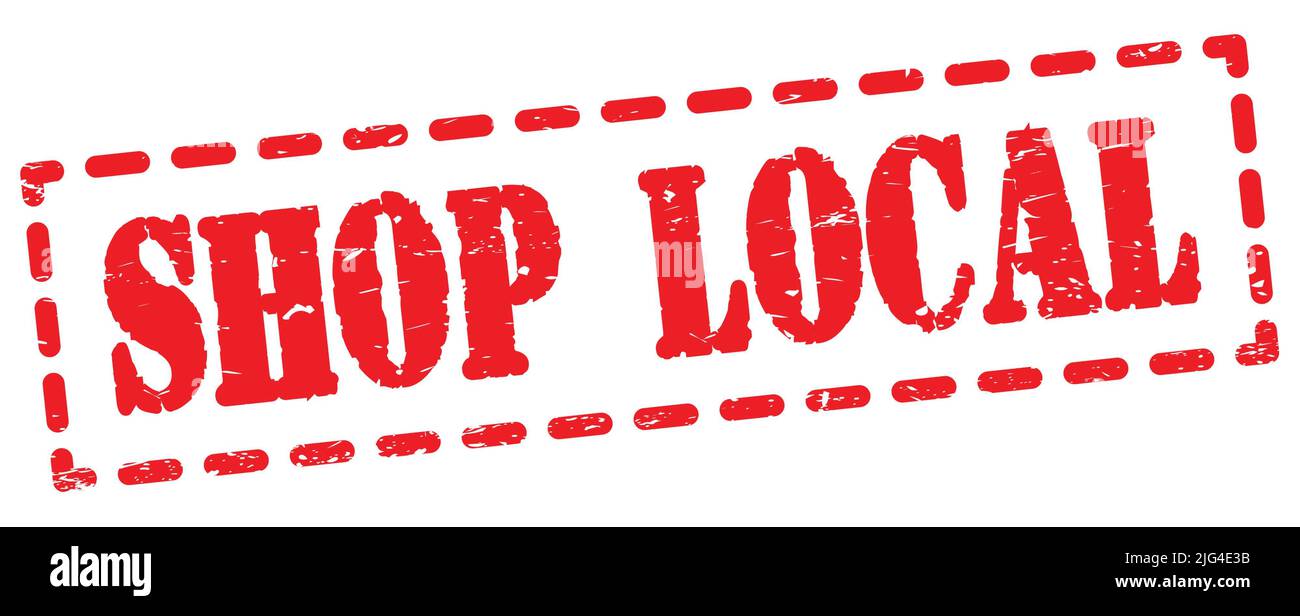 SHOP LOCAL text written on red dash stamp sign Stock Photo - Alamy