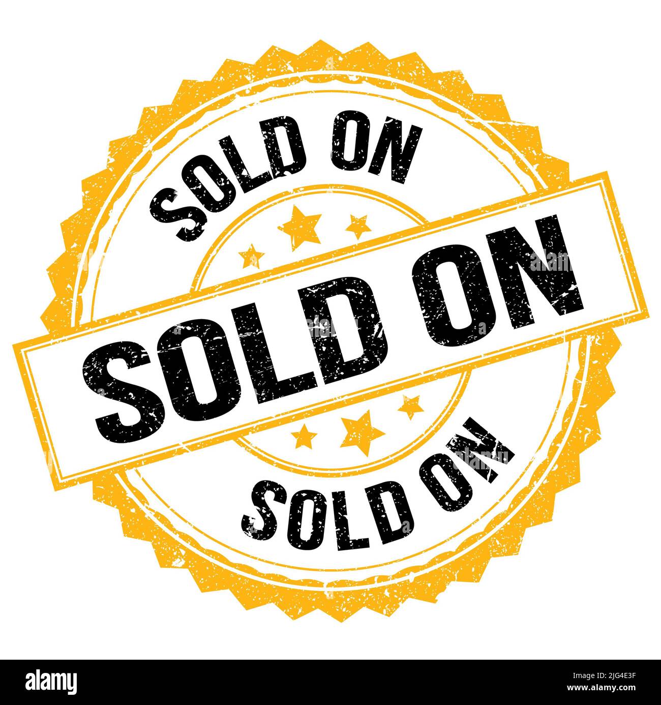 SOLD ON text written on yellow-black round stamp sign Stock Photo - Alamy
