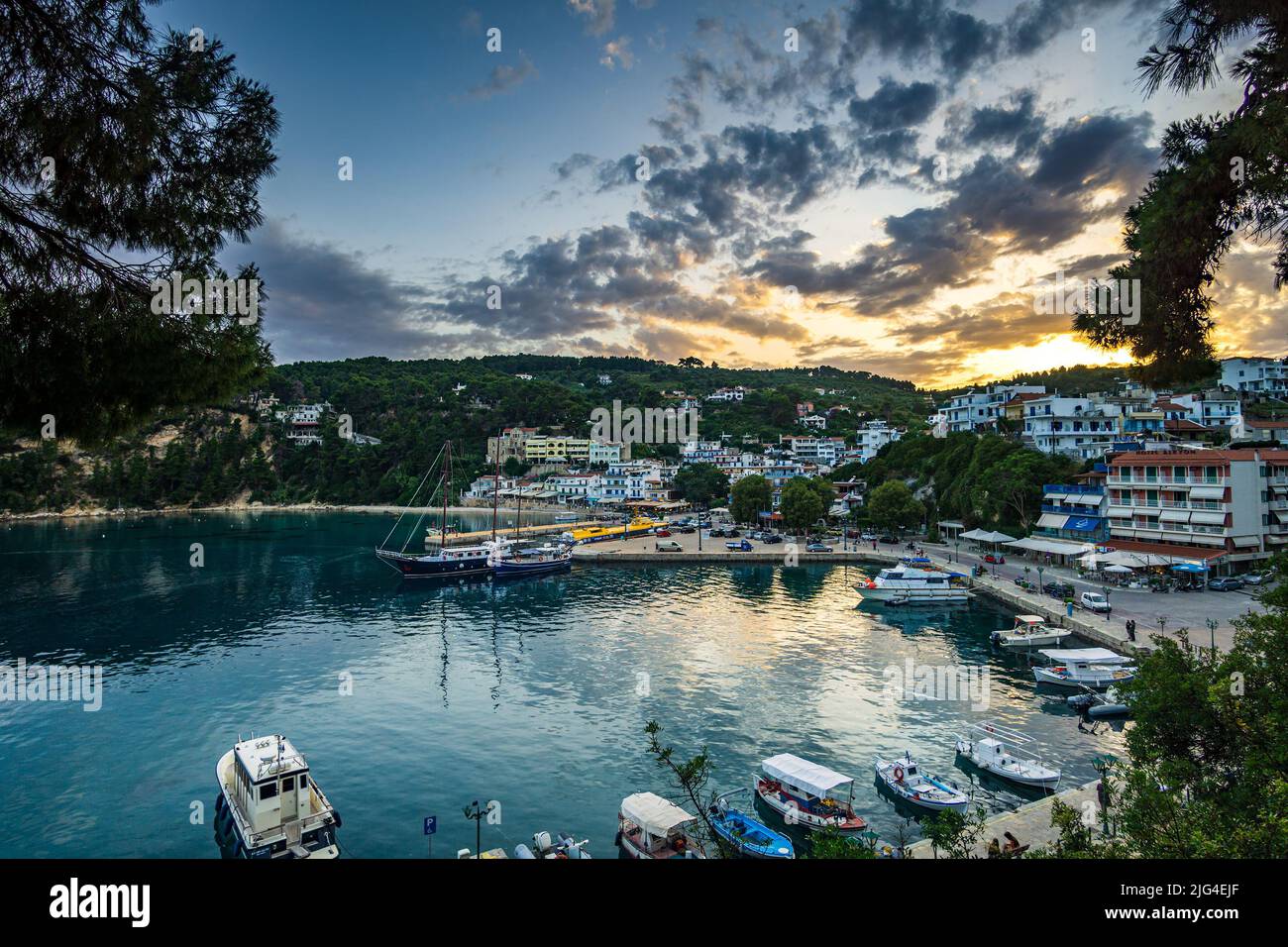 The beautiful seaside town of Patitiri, in Alonissos island, Greece ...