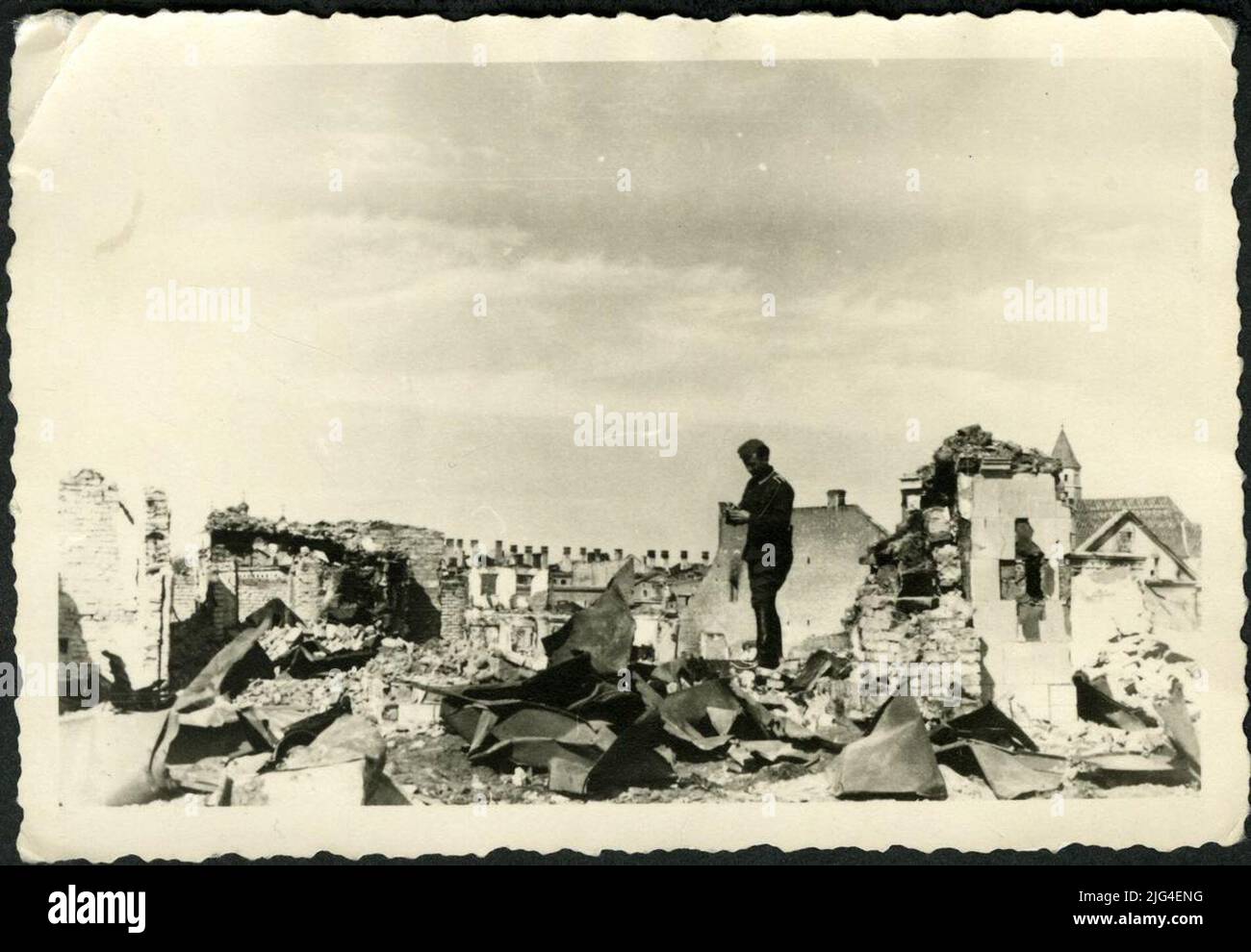 Portrait of Divisionary Soldier on the ruins of a city, probably grodno ...