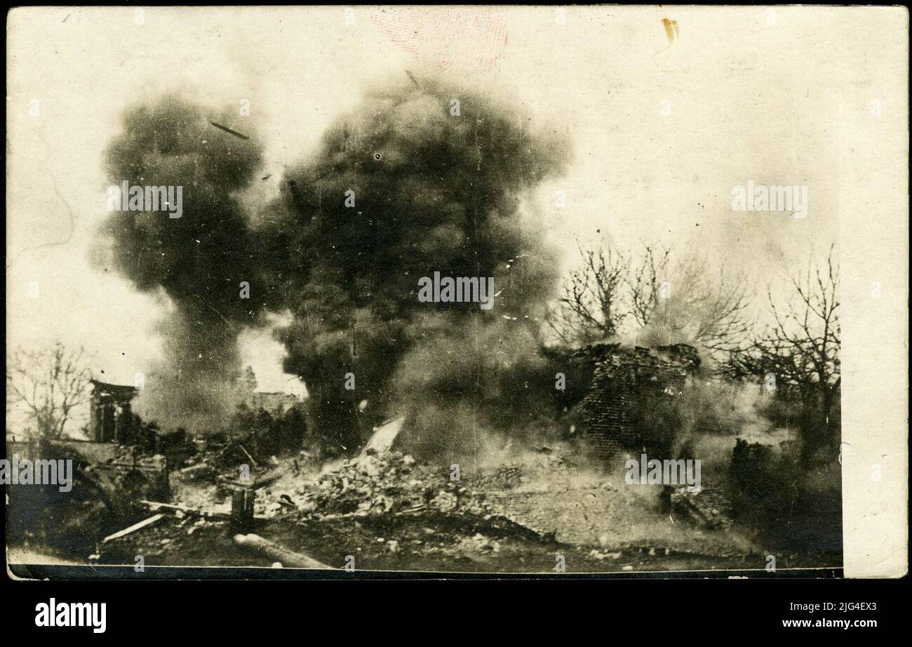 Postcard of the effects of a bombing, 1915. Effects of a bombing during ...