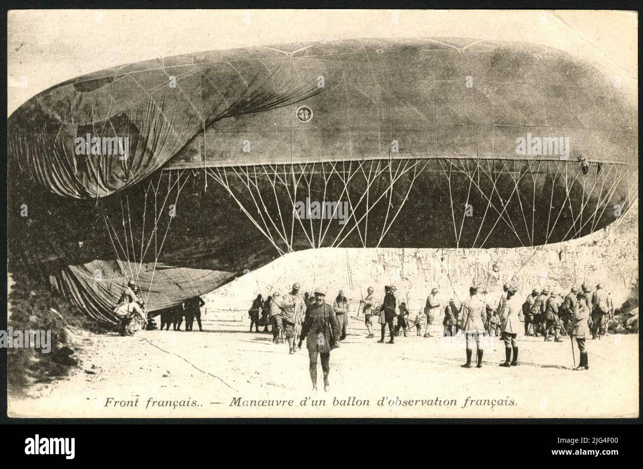 French aerostatic balloon postcard, 1916. French observation aerostat ...