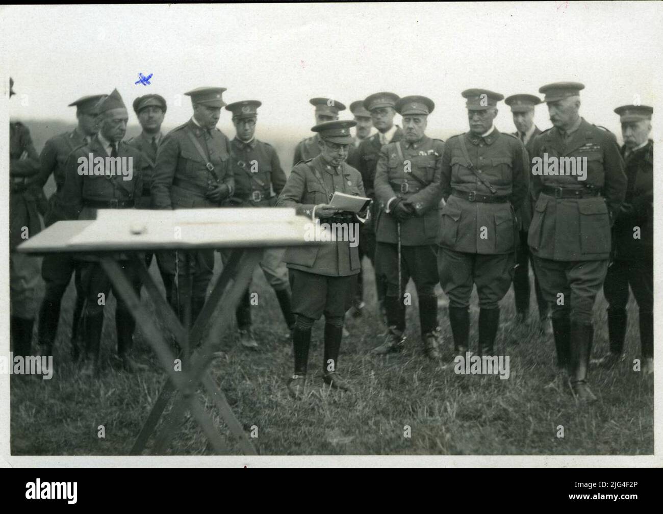 Historical photography of military tracing campaign plan, 1930. Group ...