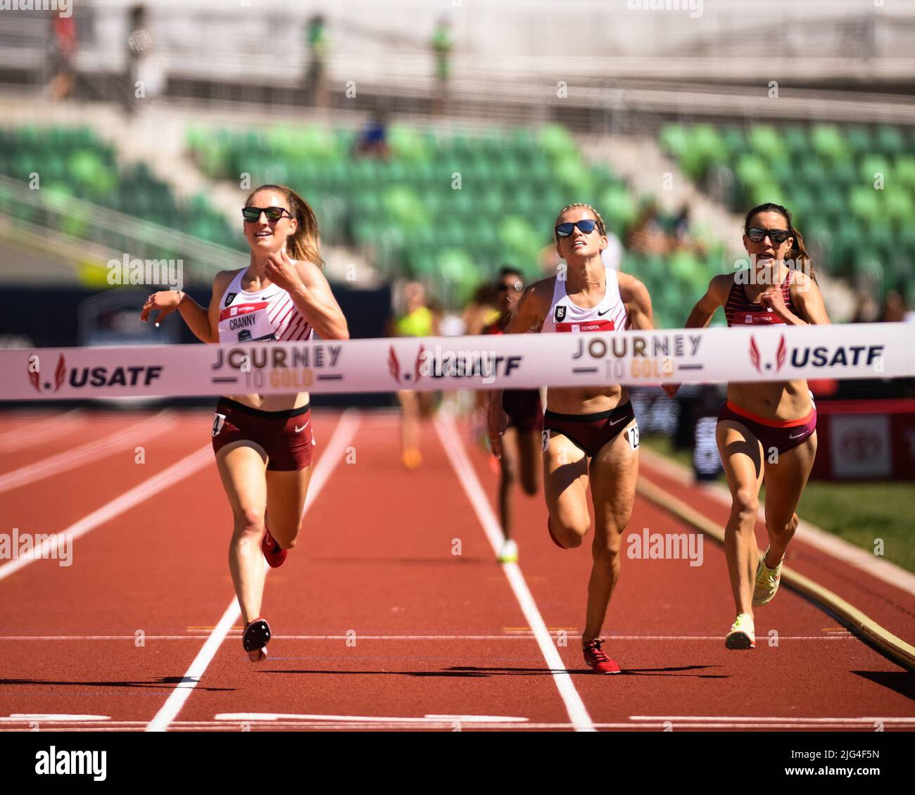 Eugene, United States. 26th June, 2022. Elise Cranny (left), Karissa ...