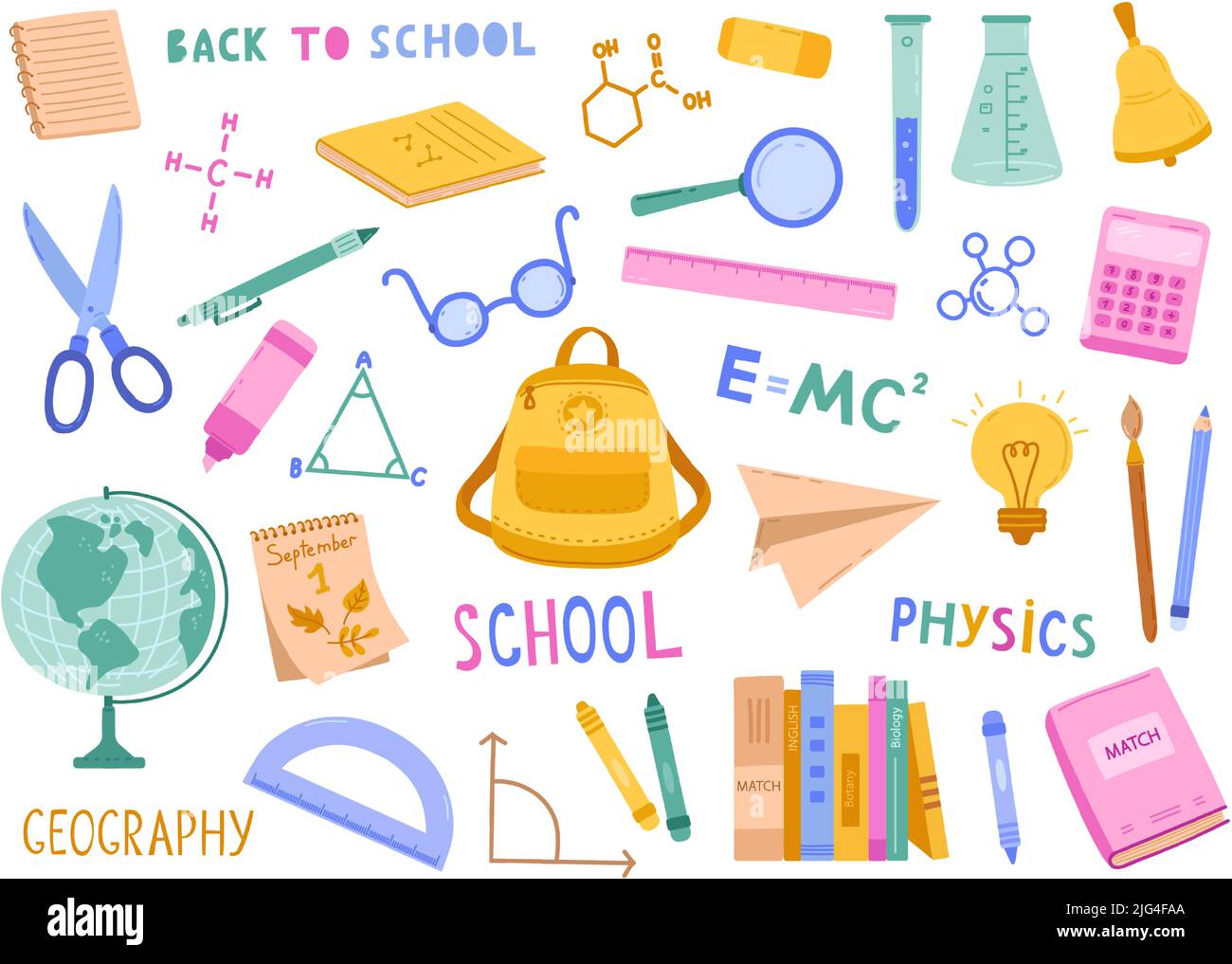 School bundle. Learning and studying objects, rulers and books. Pens ...