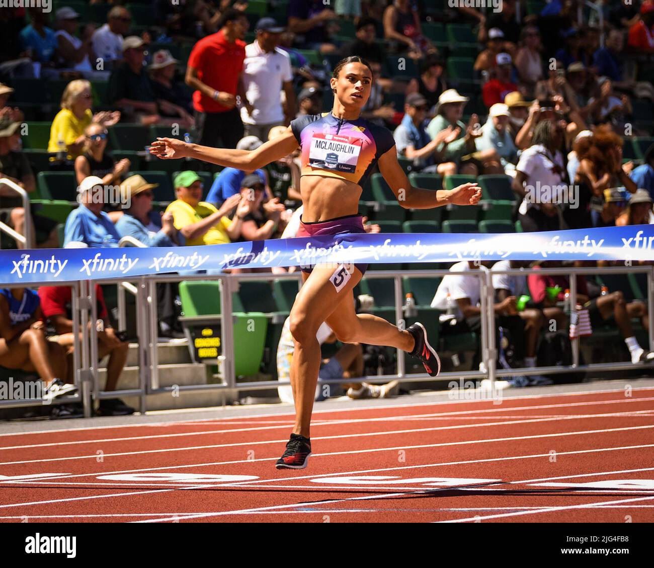 Eugene, United States. 25th June, 2022. Sydney McLaughlin wins the ...