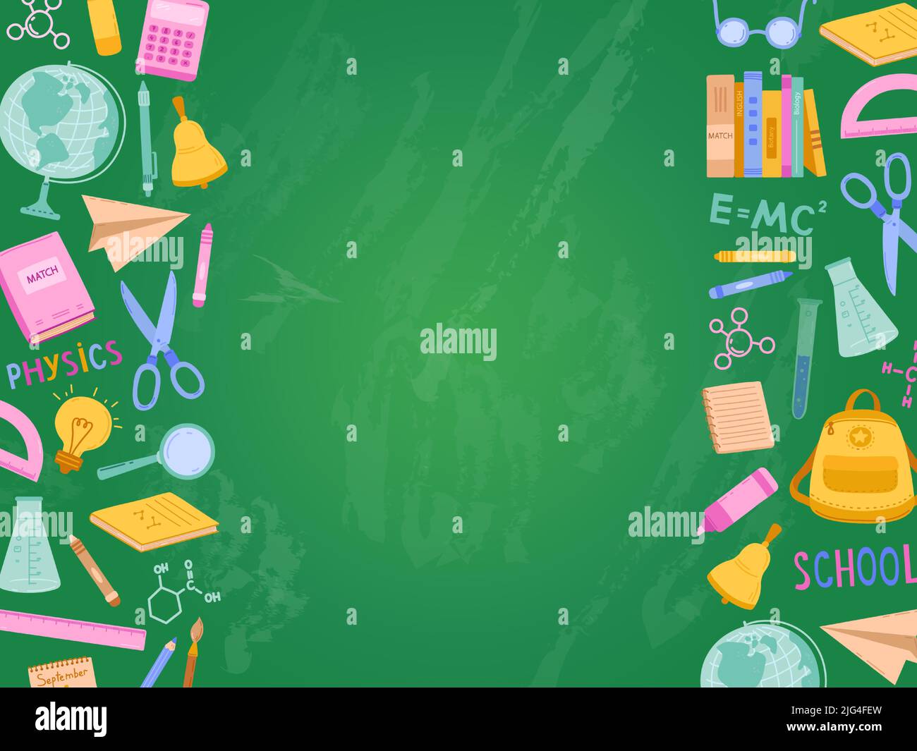 School chalkboard. Education banner frame with school supplies ...