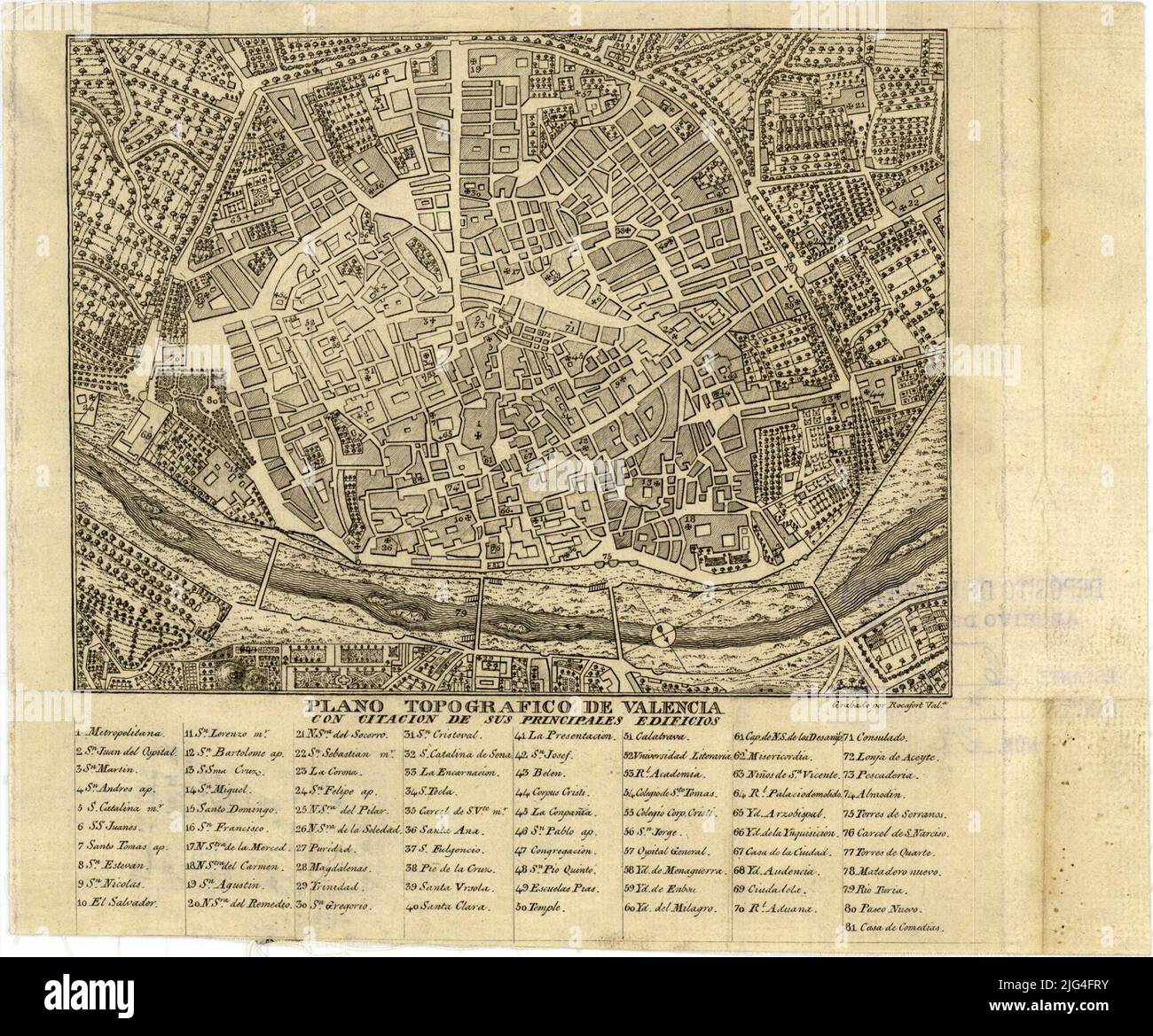 Valencia topographic plane with citation of its main buildings ...