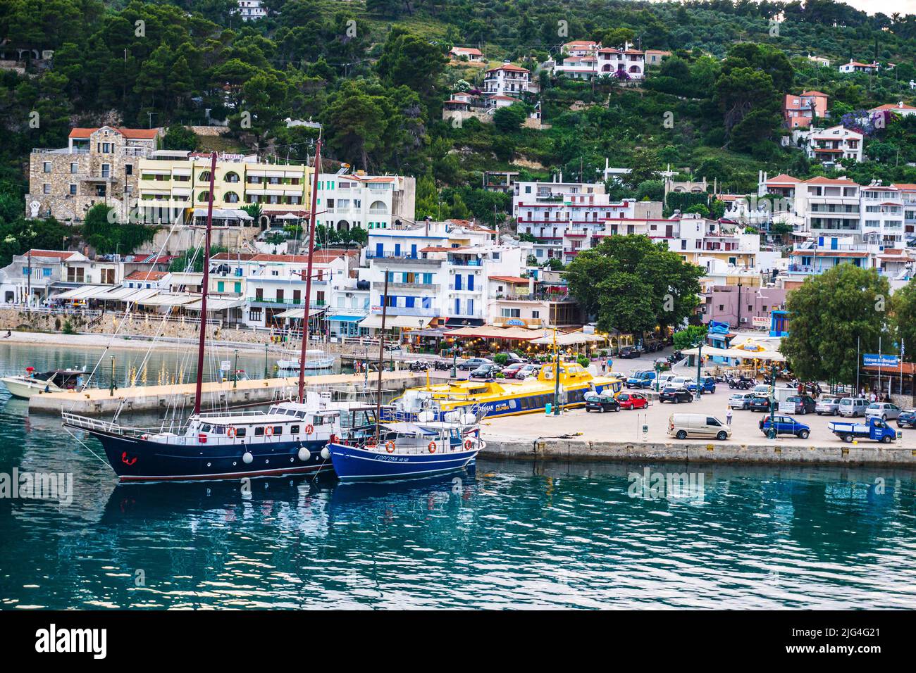 The beautiful seaside town of Patitiri, in Alonissos island, Greece ...