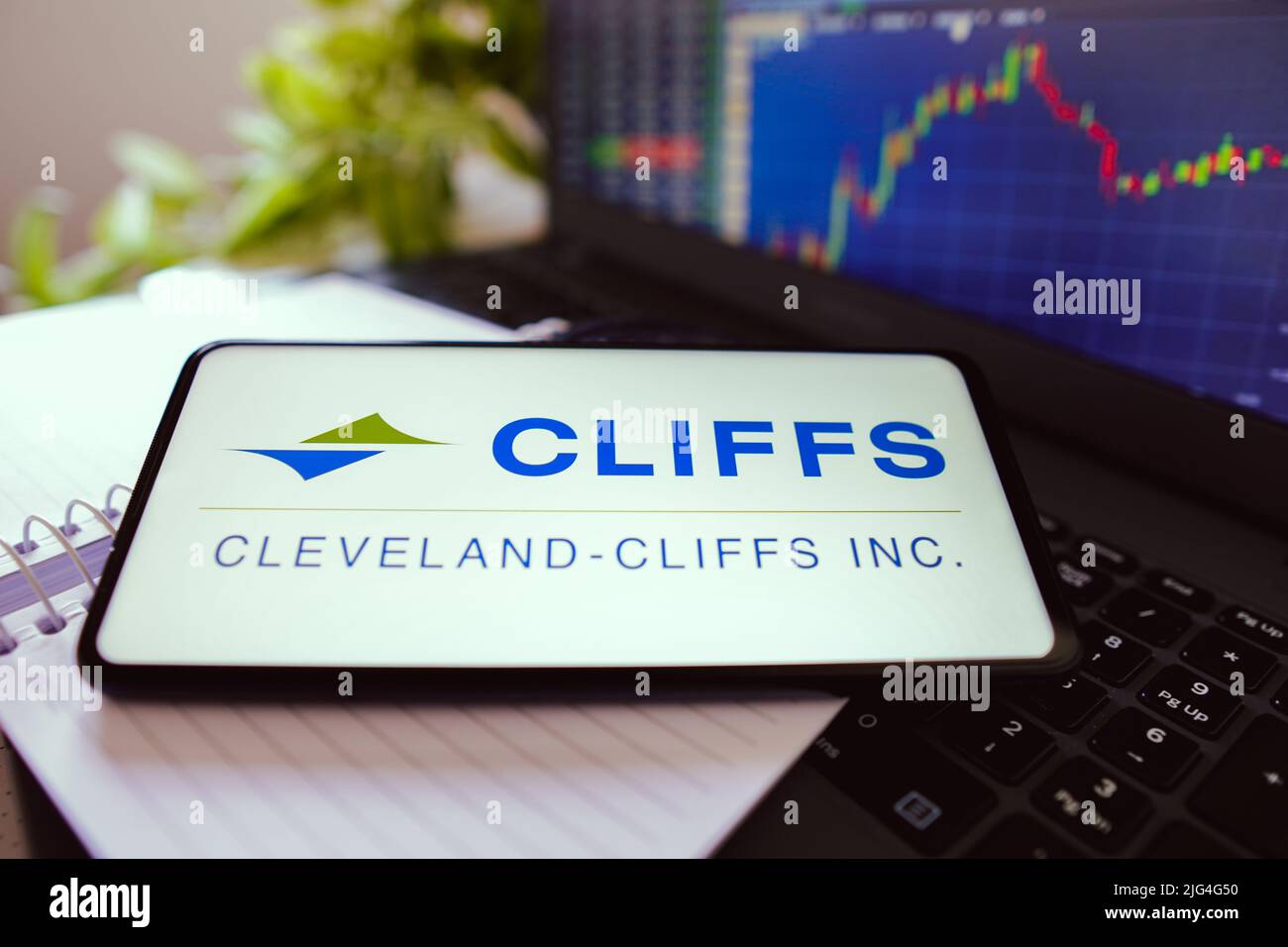 In this photo illustration, the Cleveland-Cliffs Inc. logo is seen ...