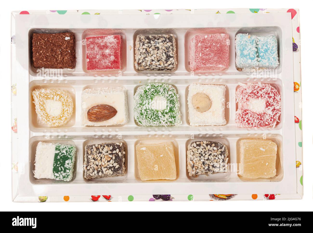 Cubes of traditional oriental sweets isolated on white background Stock ...