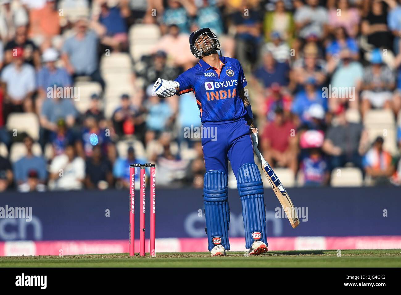 Suryakumar Yadav of India reacts to a poor shot Stock Photo - Alamy