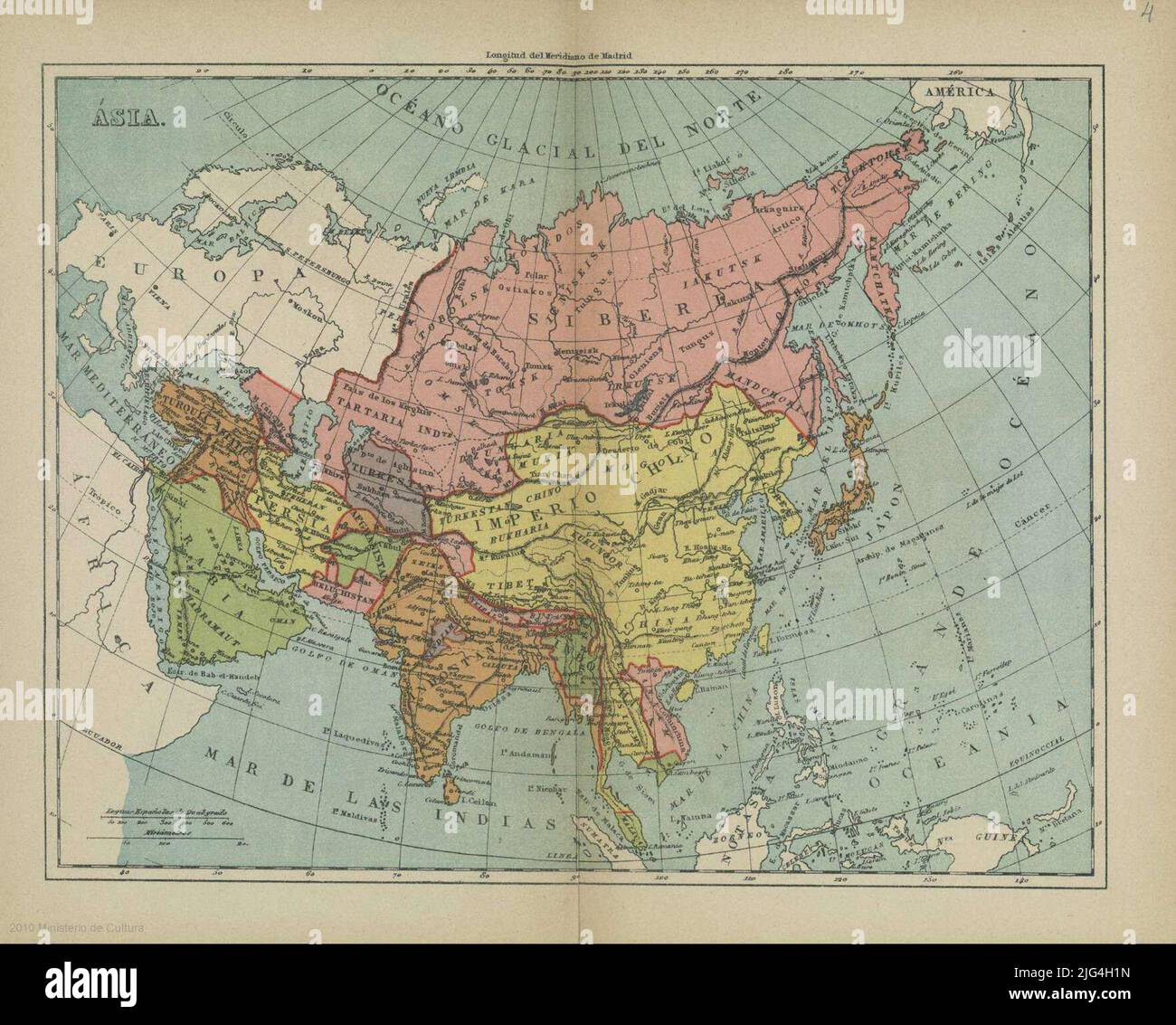 Asia. Scale also expressed in Spanish leagues from 20 to Stock Photo ...
