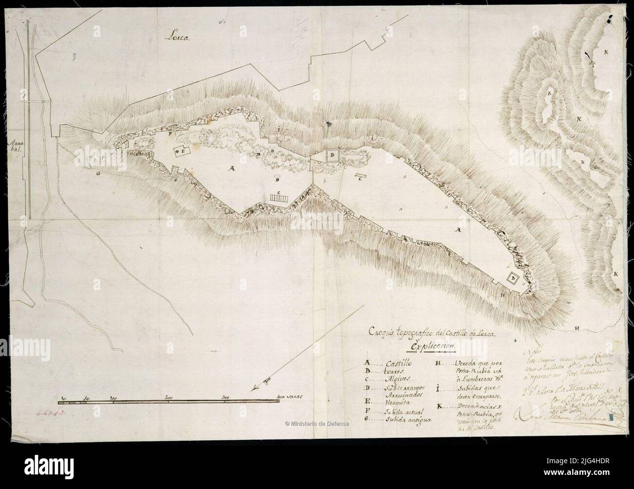 Lorca Castle Topographic Sketch. Manuscript signed and subscribed by ...