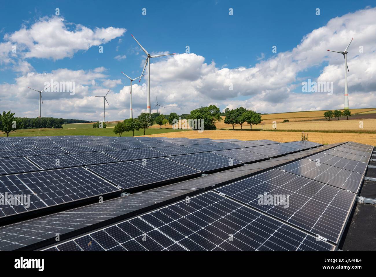 Wind farm near Lichtenau, East Westphalia-Lippe, a 100 kW solar power ...