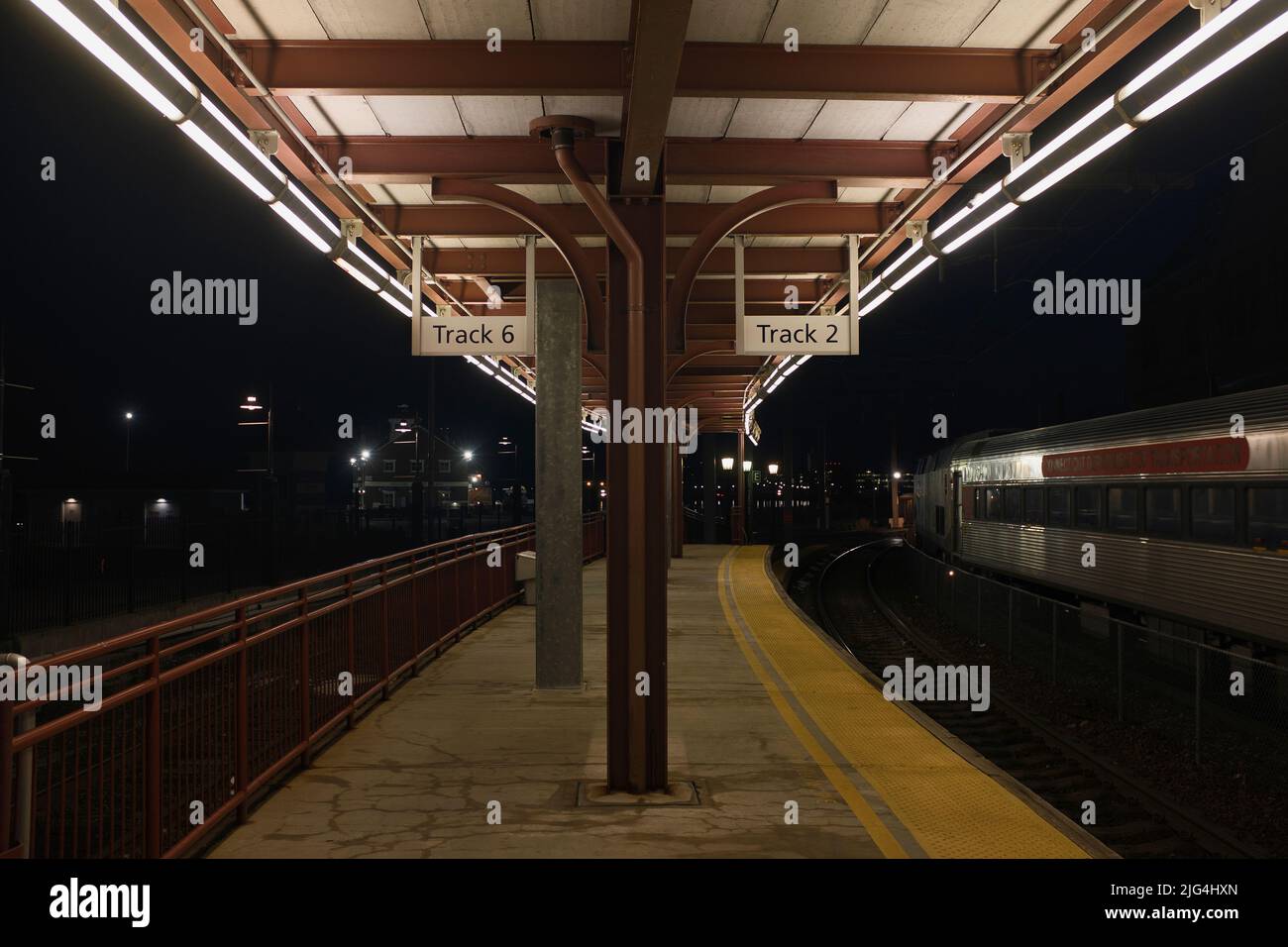 Train Platform at Night Stock Photo - Alamy