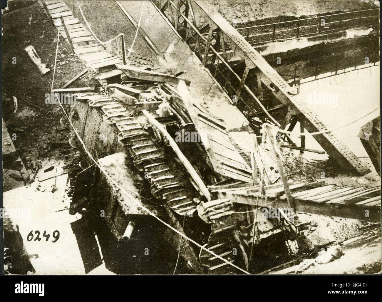 The lost tank battle of the English at Cambrai. A English tank that has ...