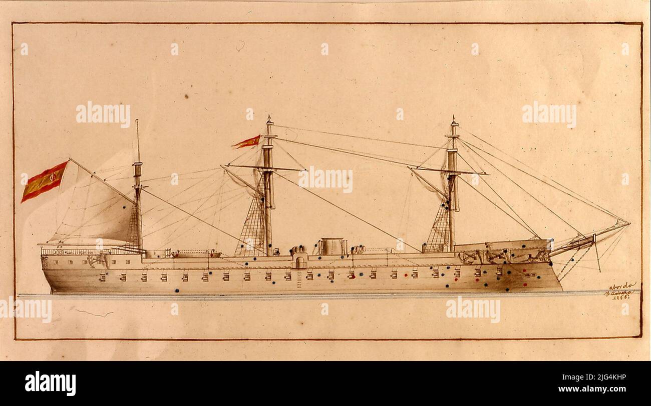 Profile view of the Numancia frigate on the starboard side with the ...