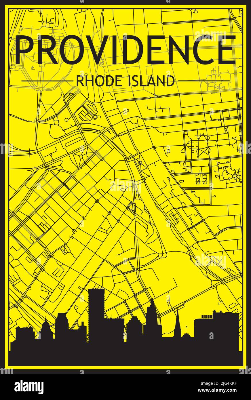 Golden printout city poster with panoramic skyline and hand-drawn ...
