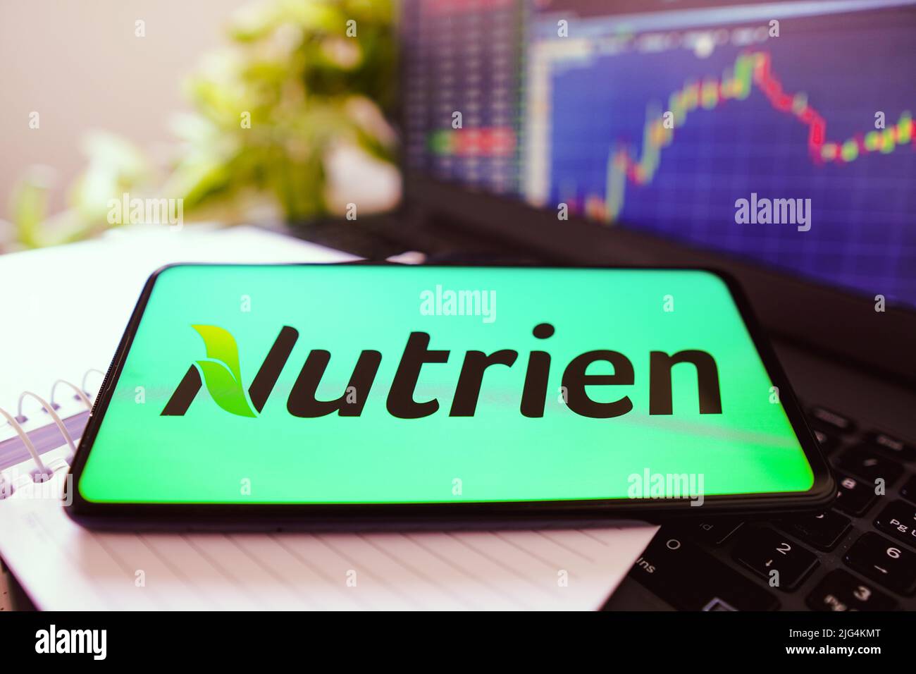 In this photo illustration, the Nutrien logo is seen displayed on a ...