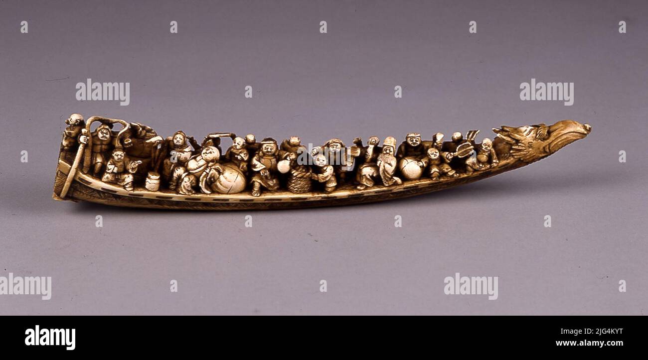 Ivory fang in the form of Chinese boat. Canine. Chinese boat carved in ...