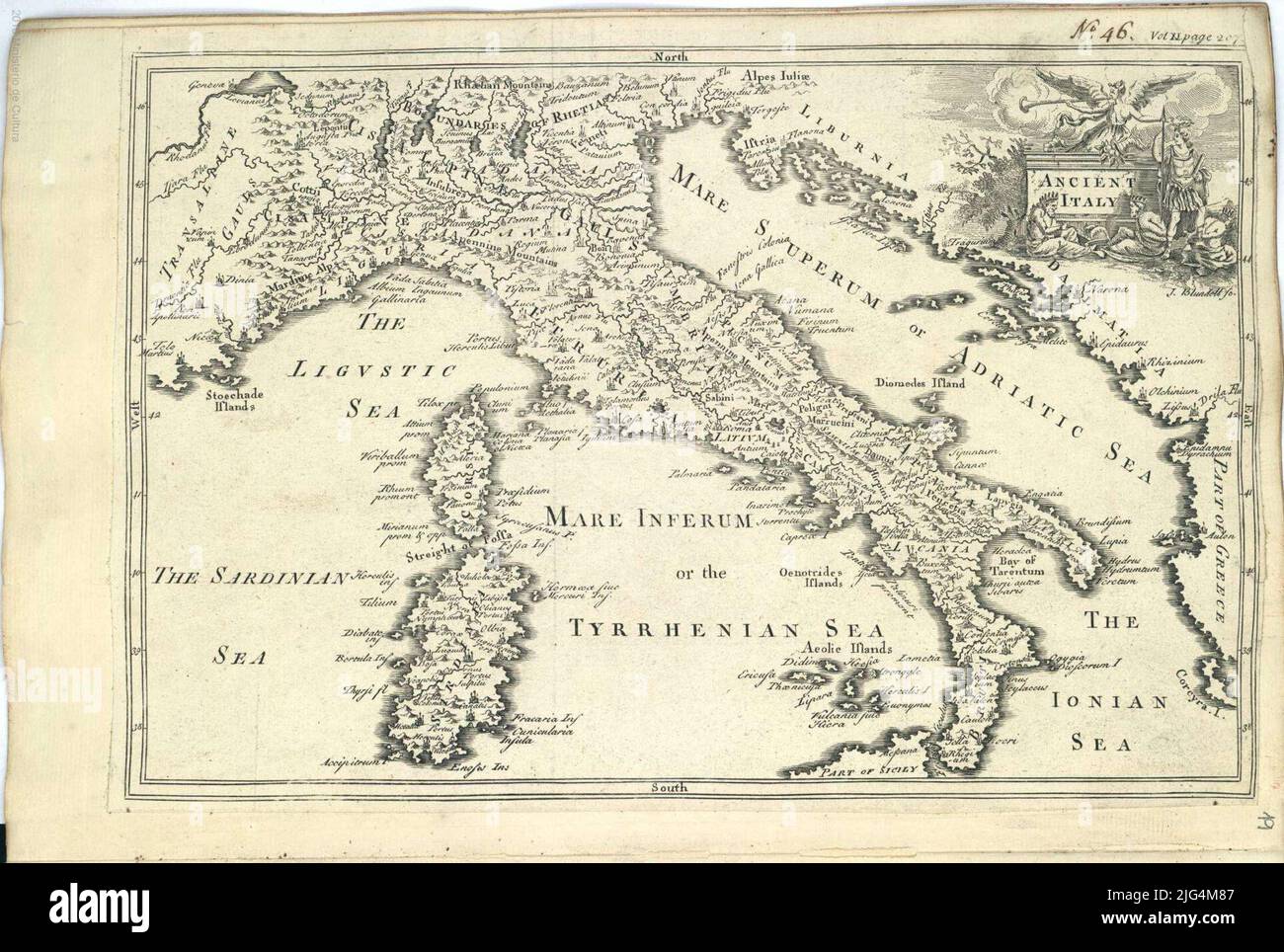 Ancient Italy. Graduated margins oriented cities represented by small ...