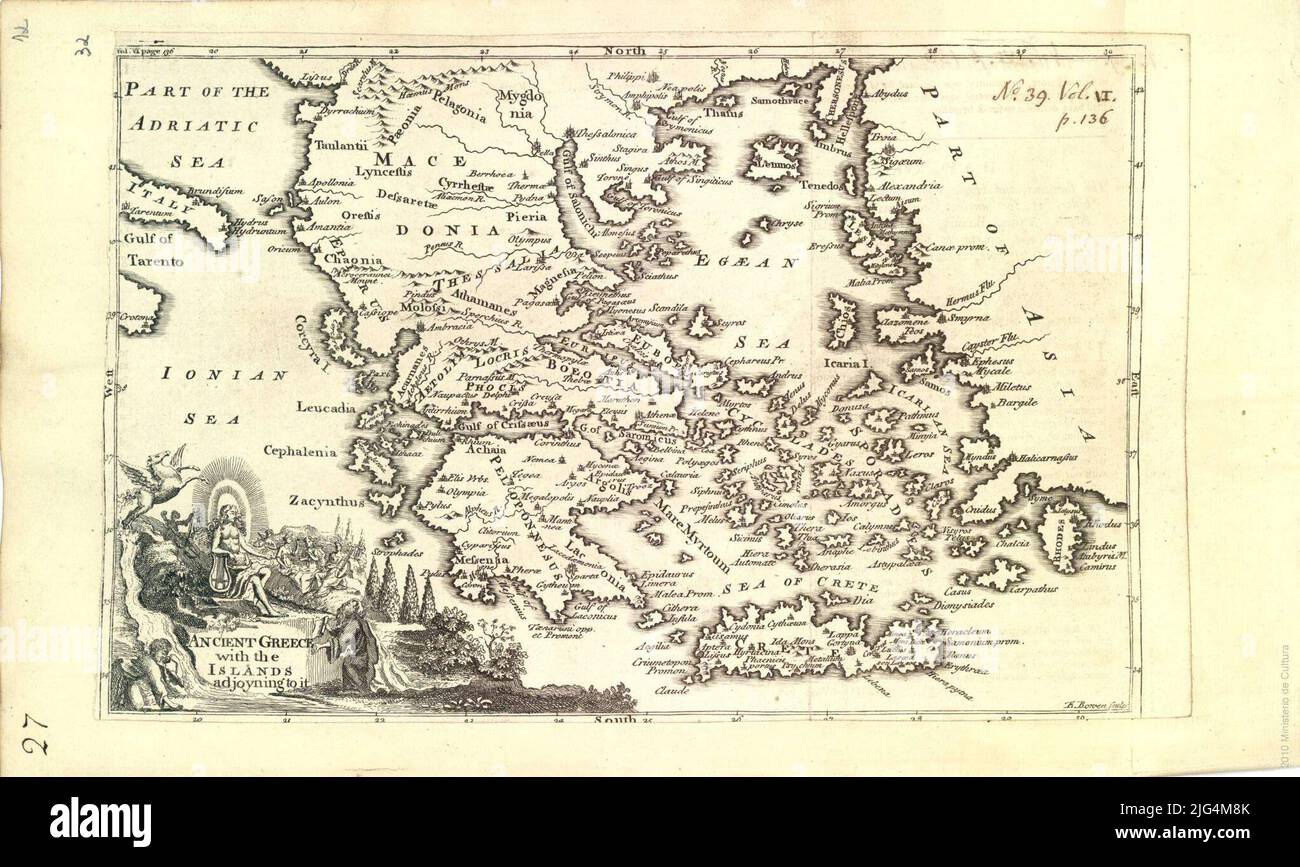 Ancient Greece with the Islands adjoyning to it. Oriented graduated ...