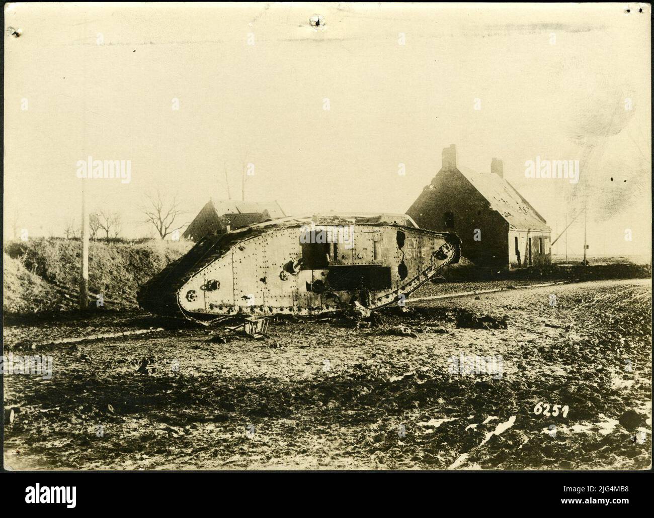 The lost tank battle of the English at Cambrai. One of the English ...