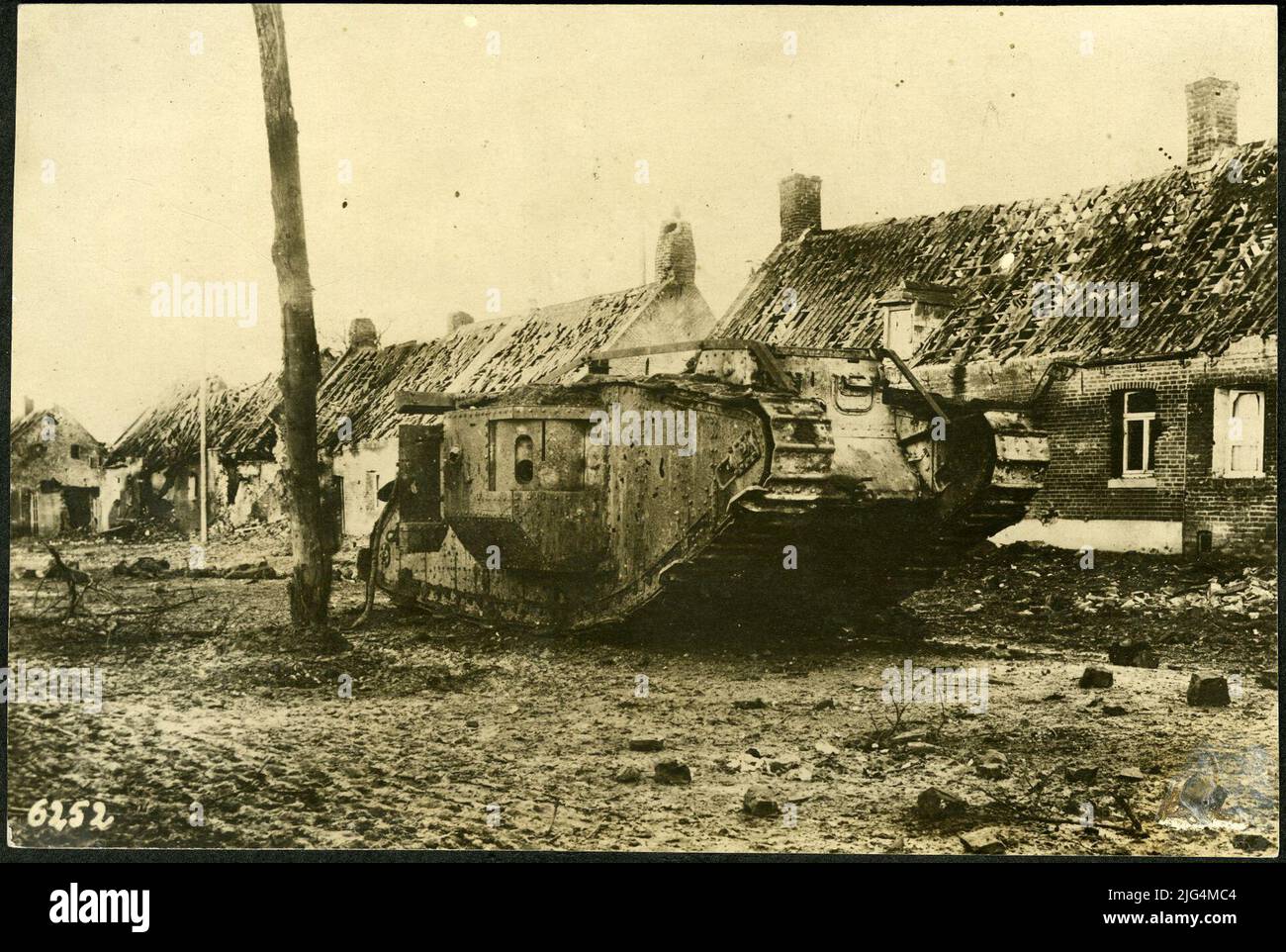 The lost tank battle of the English at Cambrai. One of the English ...