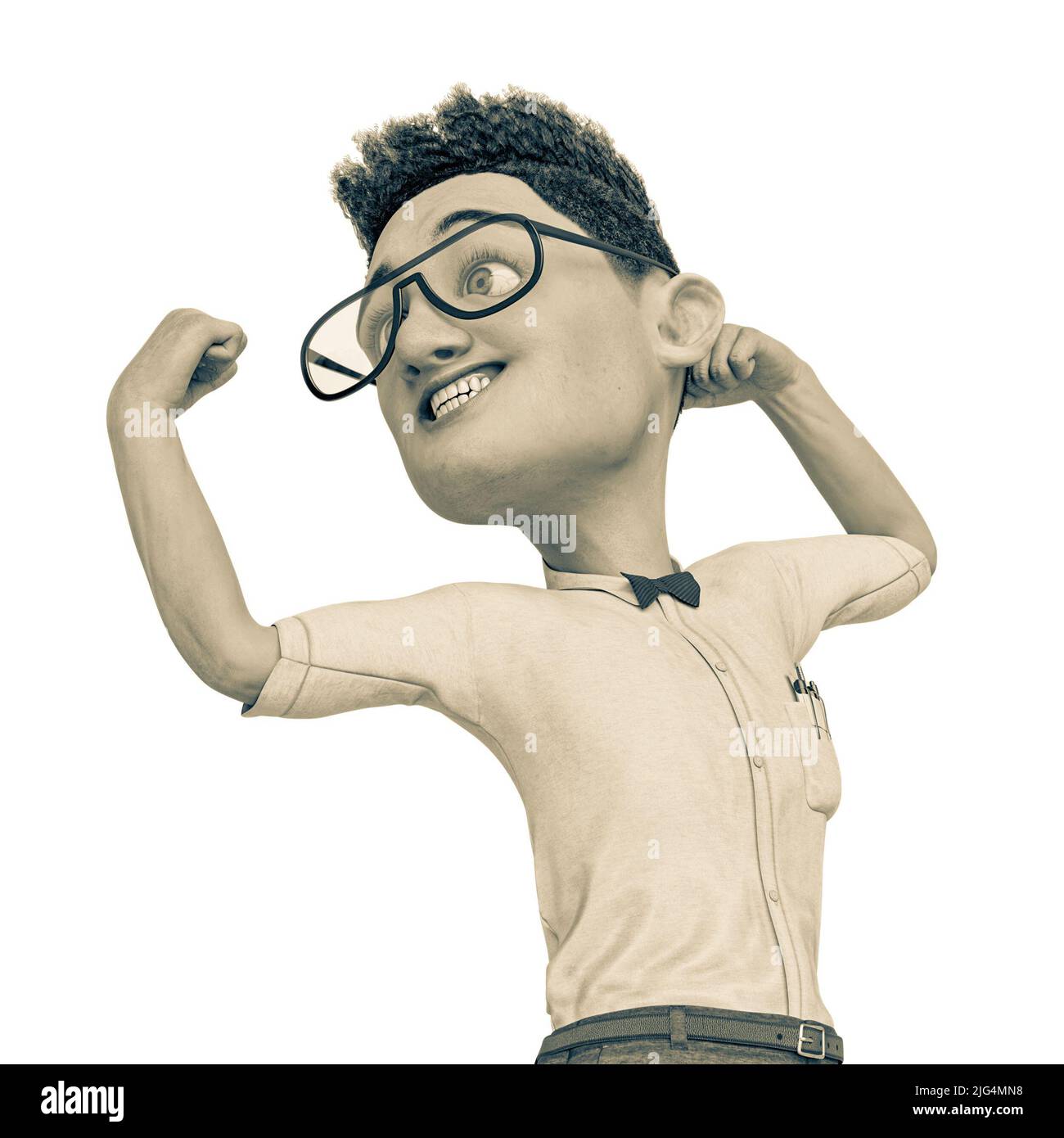 nerd cartoon power force. This smart boy in clipping path is very ...