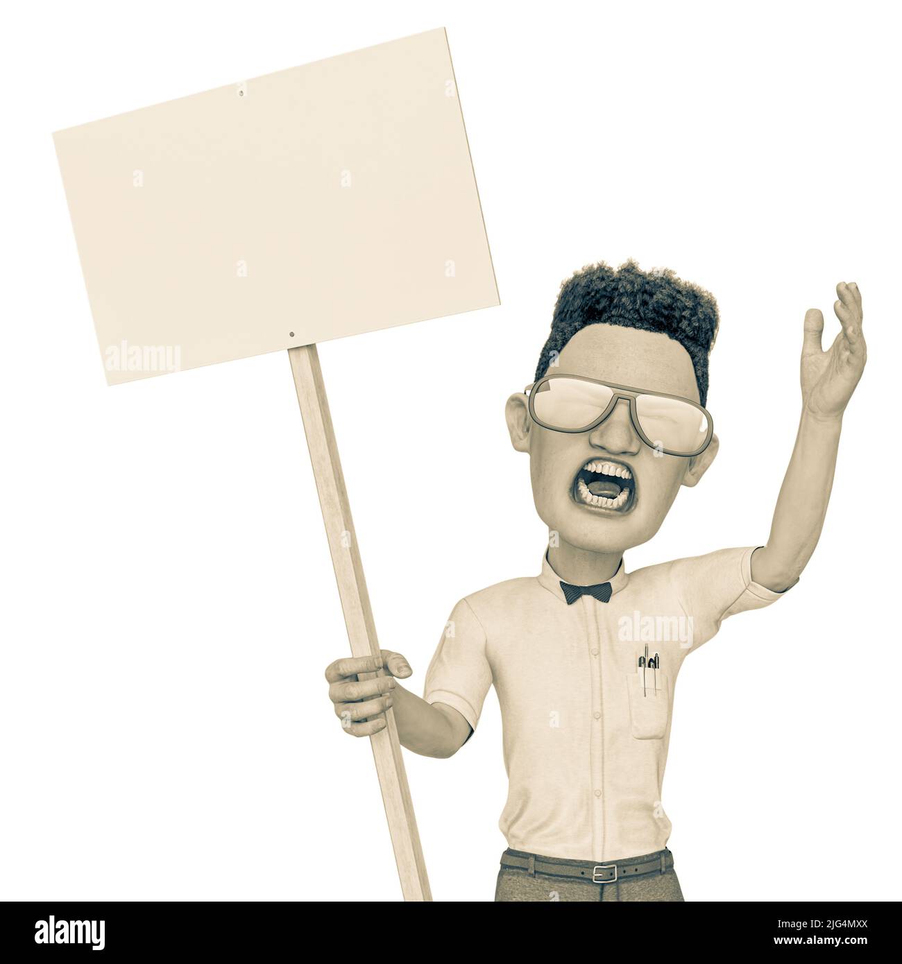 nerd cartoon protesting with an angry expression. This smart boy in ...