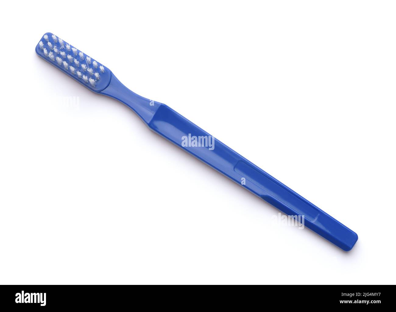 Top view of blue plastic toothbrush isolated on white Stock Photo - Alamy
