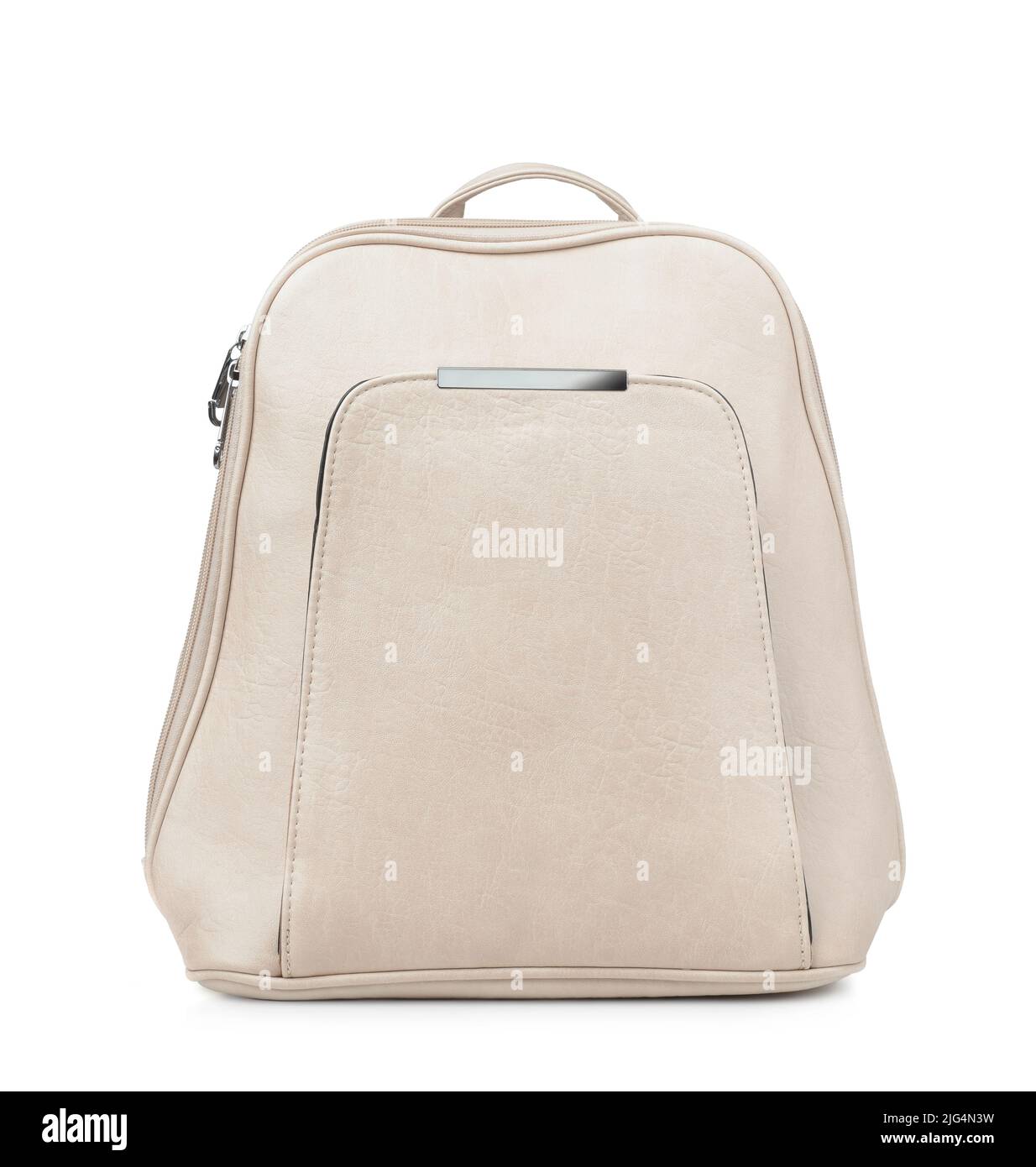Front view of beige leather backpack isolated on white Stock Photo - Alamy
