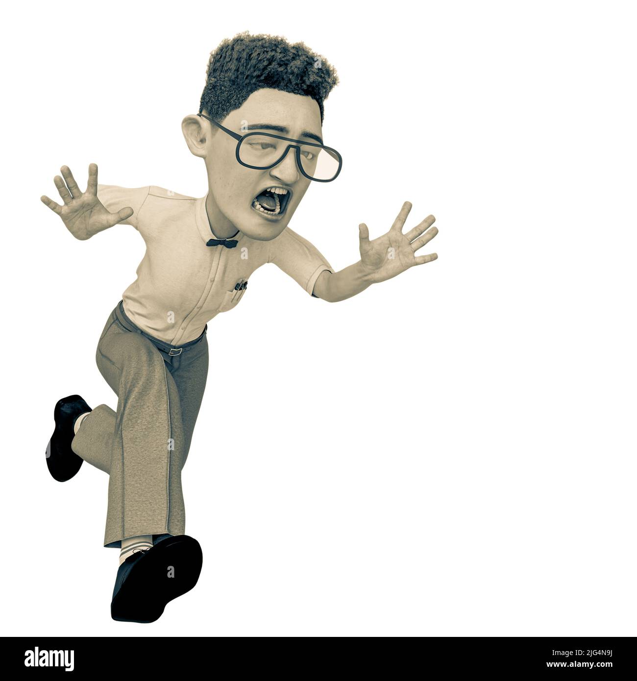 nerd cartoon running and crying. This smart boy in clipping path is ...