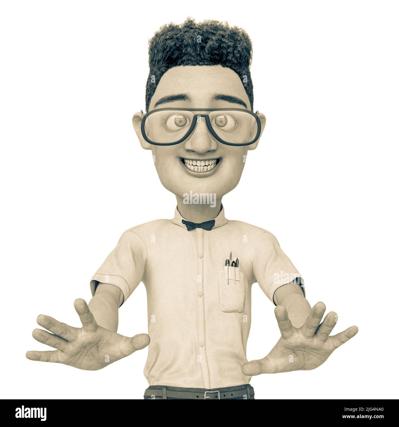 nerd cartoon calm down please. This smart boy in clipping path is very ...