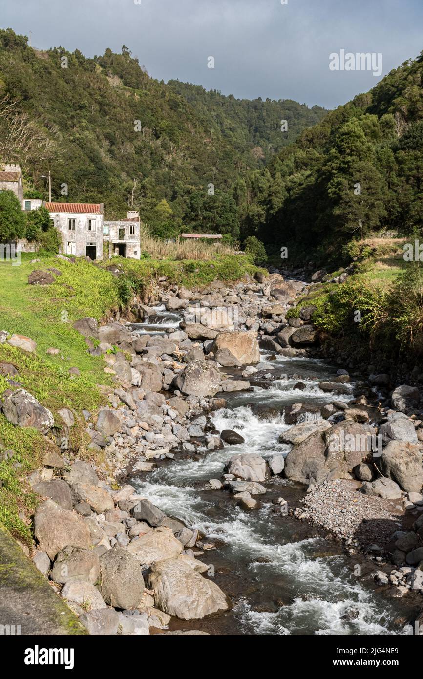 The stream of Faial da Terra in the southeastern part of Sao Miguel ...