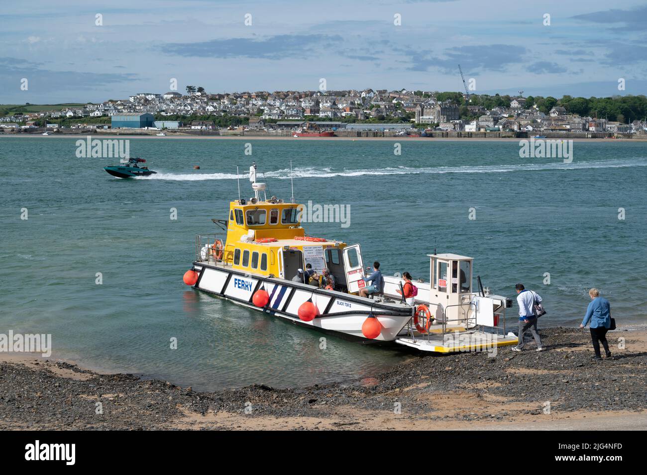 The Rock Padstow ferry boards on the slipway at Rock with the Camel ...