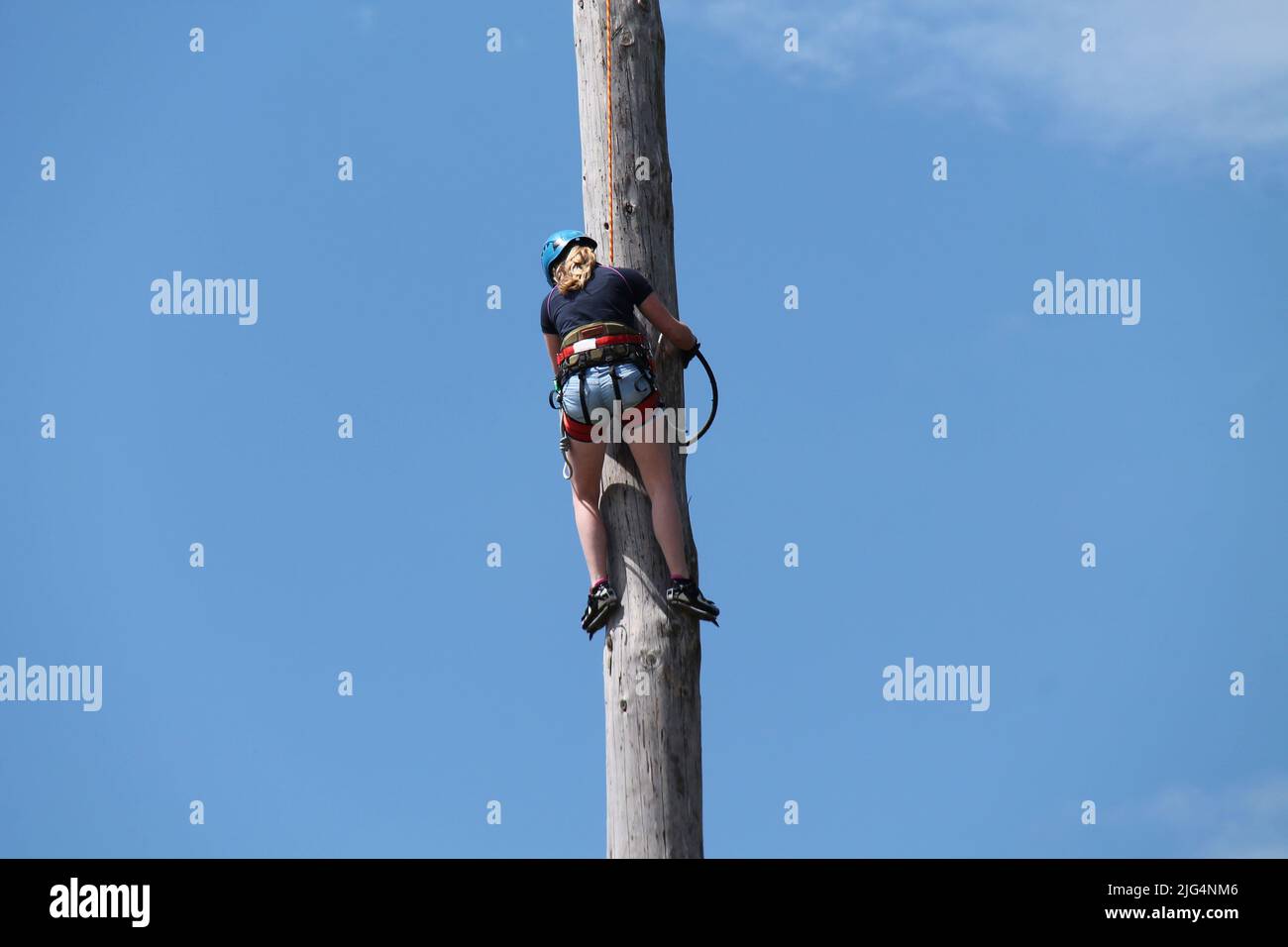 A Female Lumberjack Practicing High Pole Climbing Stock Photo - Alamy