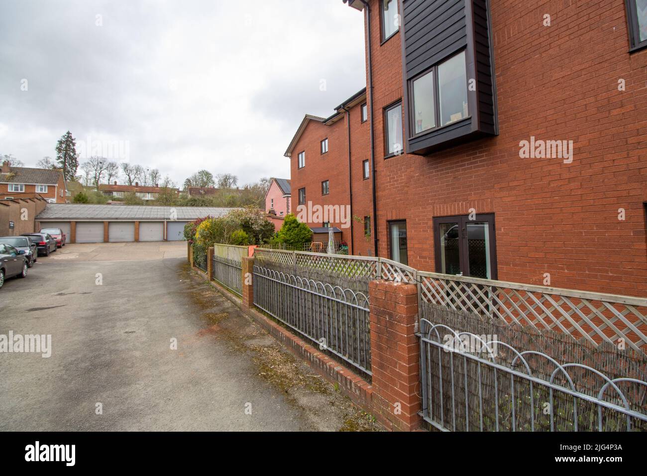 CREDITON, DEVON, UK - APRIL 6, 2022 housing project and garages on ...