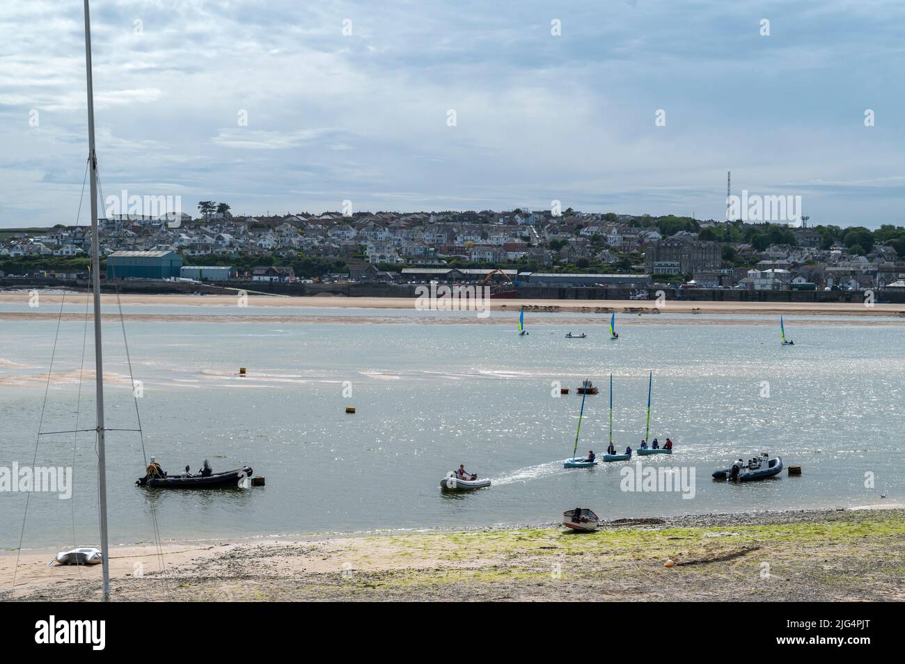 The beach at Rock on the Camel Estuary, Cornwall. UK with the fishing ...