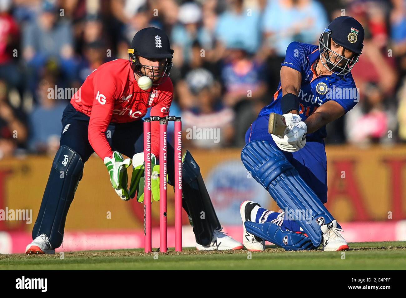 Axar Patel of India hits a four (4 Stock Photo - Alamy