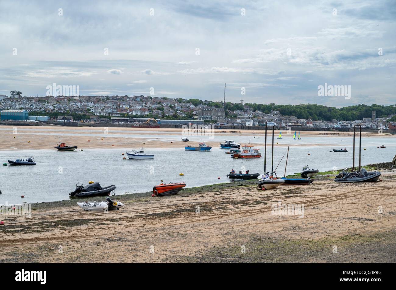 The beach at Rock on the Camel Estuary, Cornwall. UK with the fishing ...