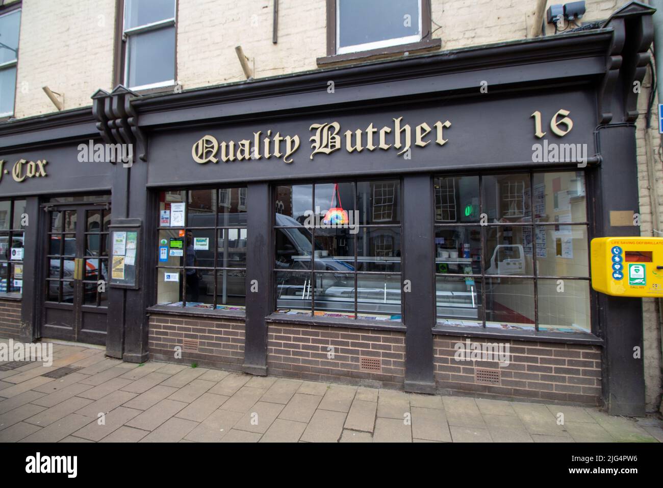 CREDITON, DEVON, UK - APRIL 6, 2022 Quality Butcher shop on the High ...