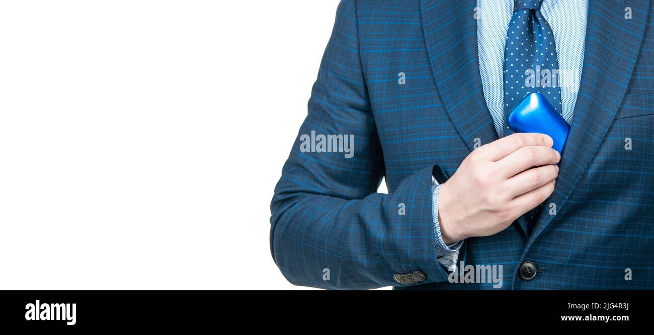 he chooses this. cropped boss in businesslike suit isolated on white ...